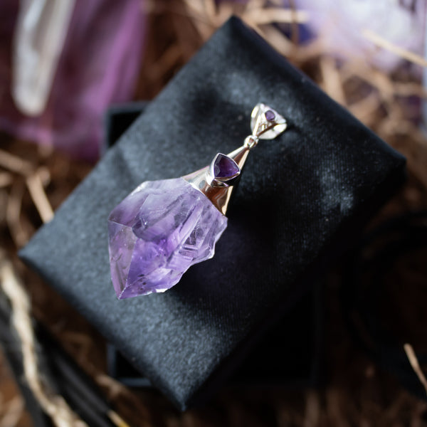 Triple Amethyst Crystal Pendant .925 Silver