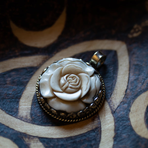 Carved Bone Rose Pendant – www.thewitchesmoon.com