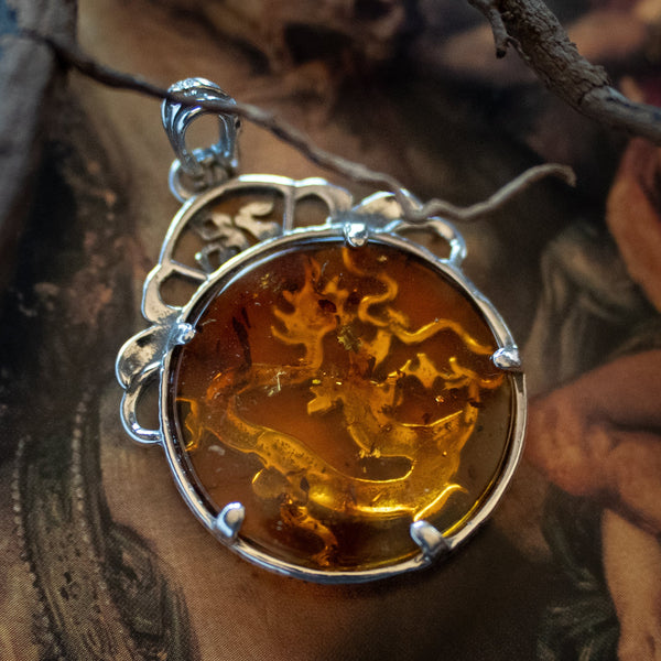 Cognac Amber Dragon Pendant – www.thewitchesmoon.com