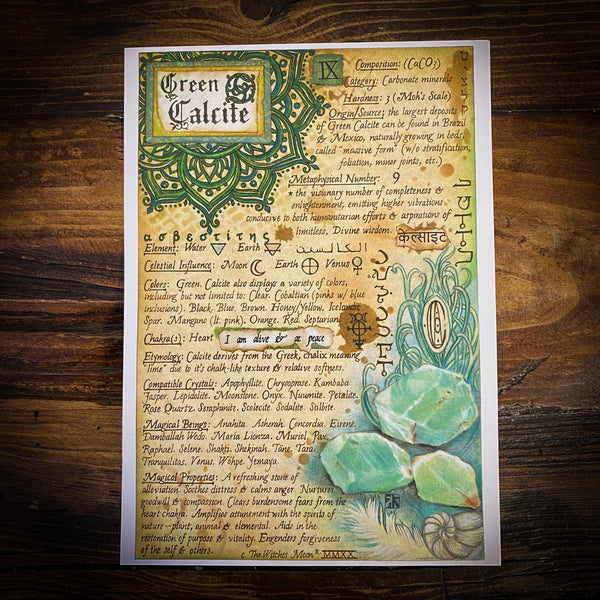 Green Calcite with Artwork – www.thewitchesmoon.com